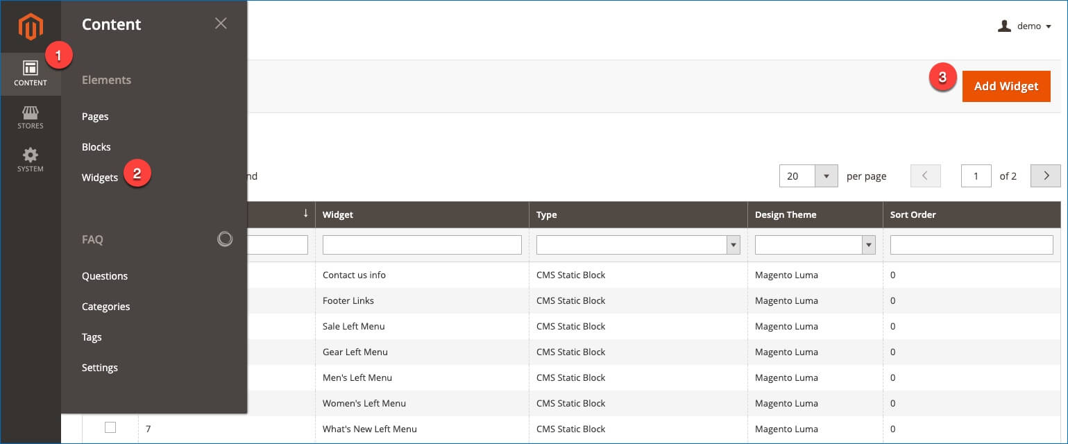 How to Add FAQ Question List Widget to a Page in Magento 2 - Magezon